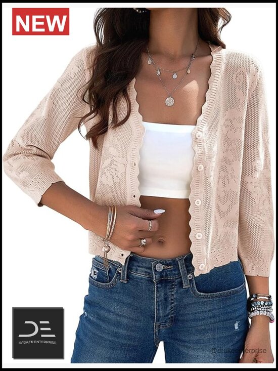 Sweaters | Cropped Cardigan Sweater Lightweight 34 Sleeve Button Down ...